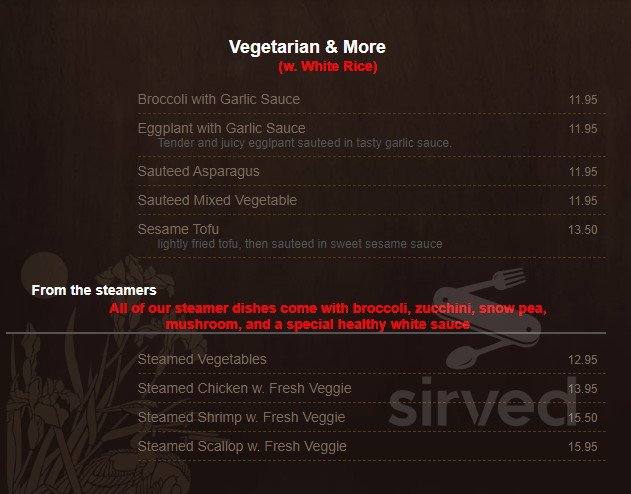 Red Bowl Asian Bistro menu in Greenville, South Carolina, USA