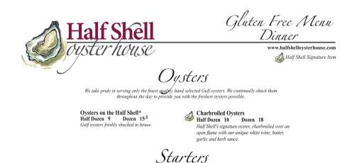 Half Shell Oyster House Menu - Biloxi, Mississippi | Sirved