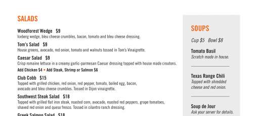 Menu for Woodforest Grille in Montgomery, TX | Sirved