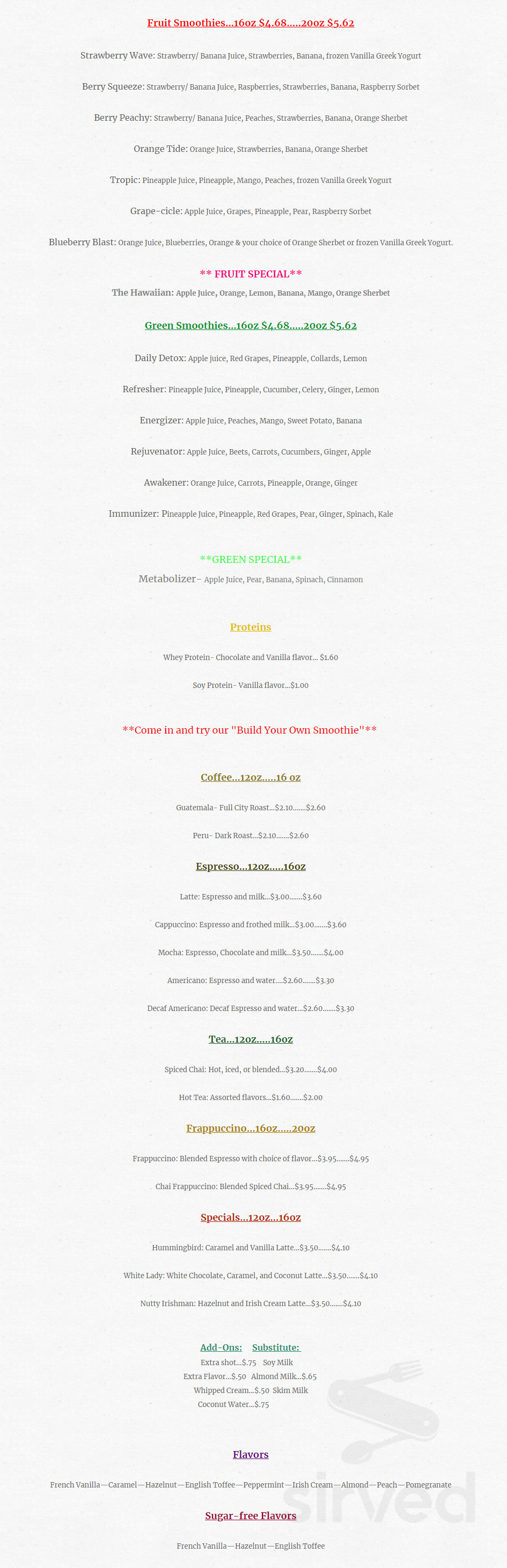 Good Blends menu in Elko, Nevada, USA