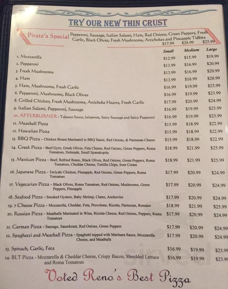 Pirates Pizza menu in Reno, Nevada, USA