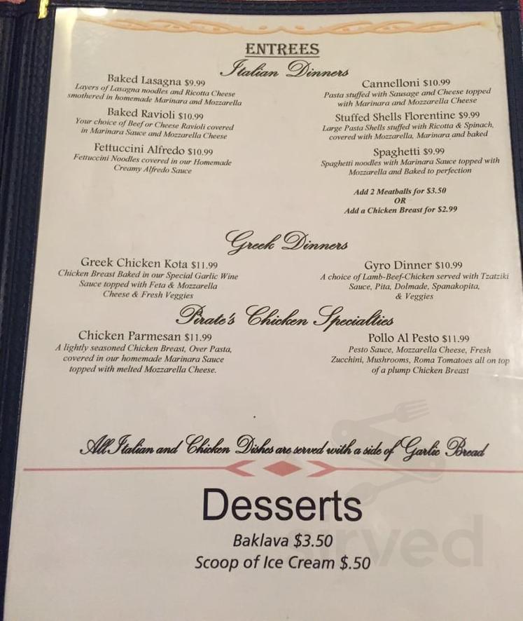 Pirates Pizza menu in Reno, Nevada, USA