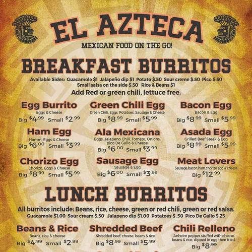 El Azteca menu in Minot, North Dakota, USA