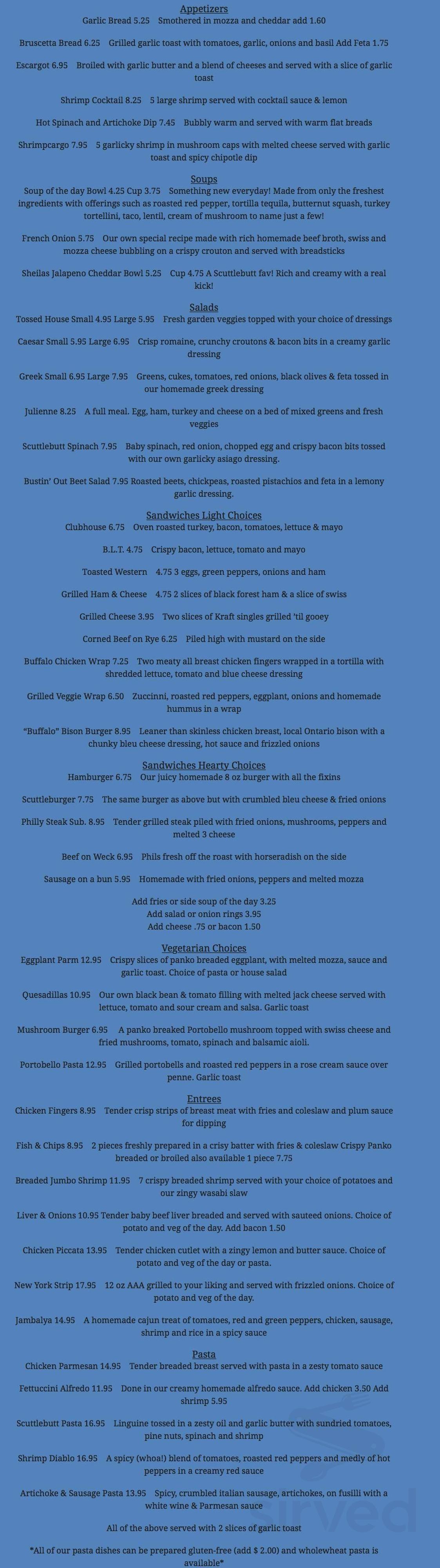 Menu - Stevensville ON's Scuttlebutt Tap & Eatery | Sirved