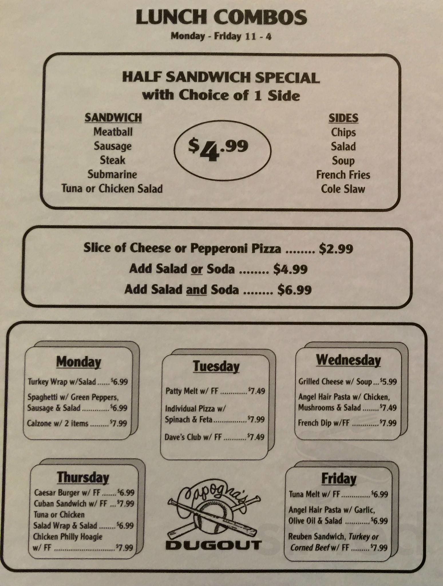 Capogna's Dugout menus in Clearwater, Florida, United States