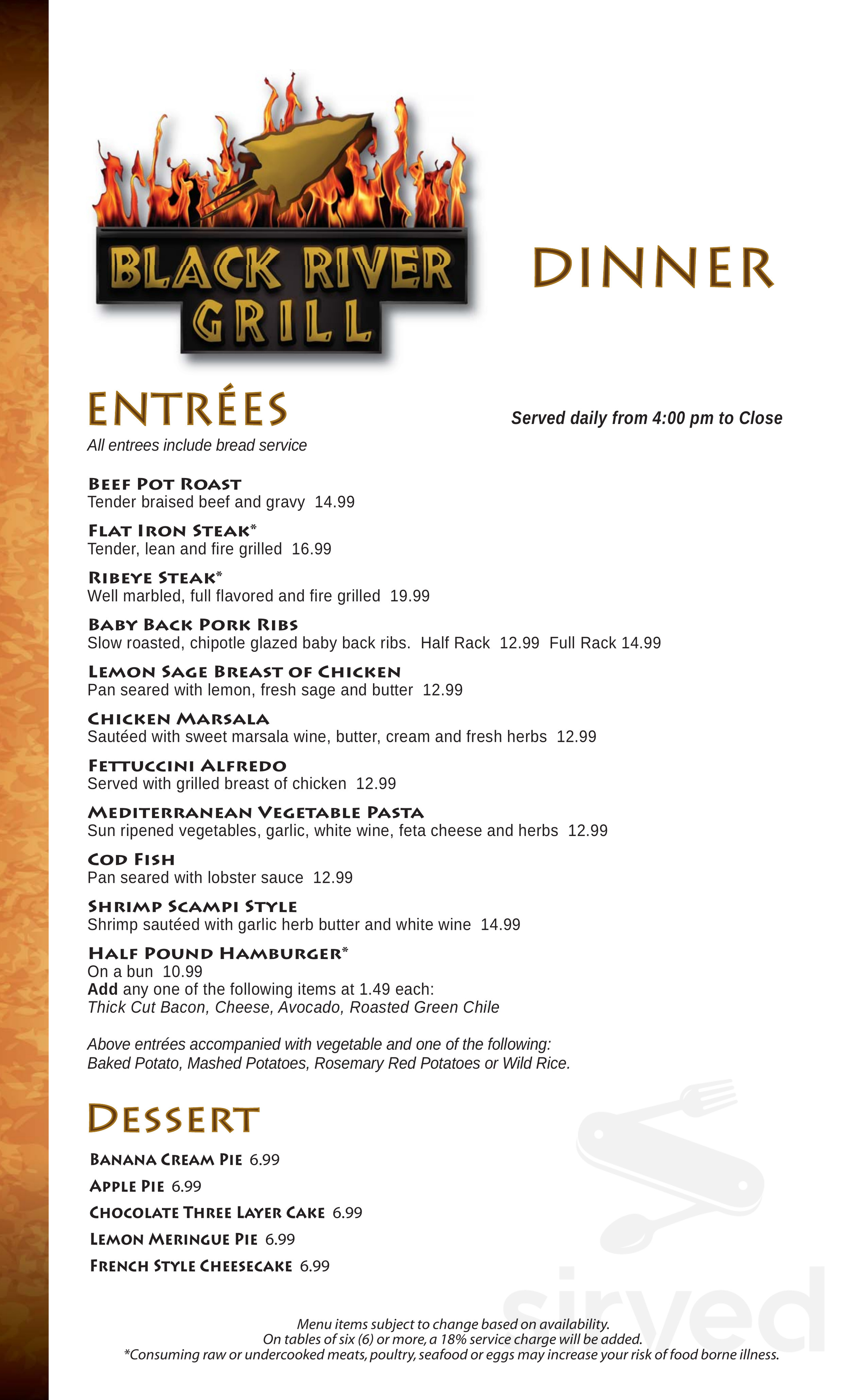 Apache Prime Steakhouse menu in San Carlos, Arizona, USA
