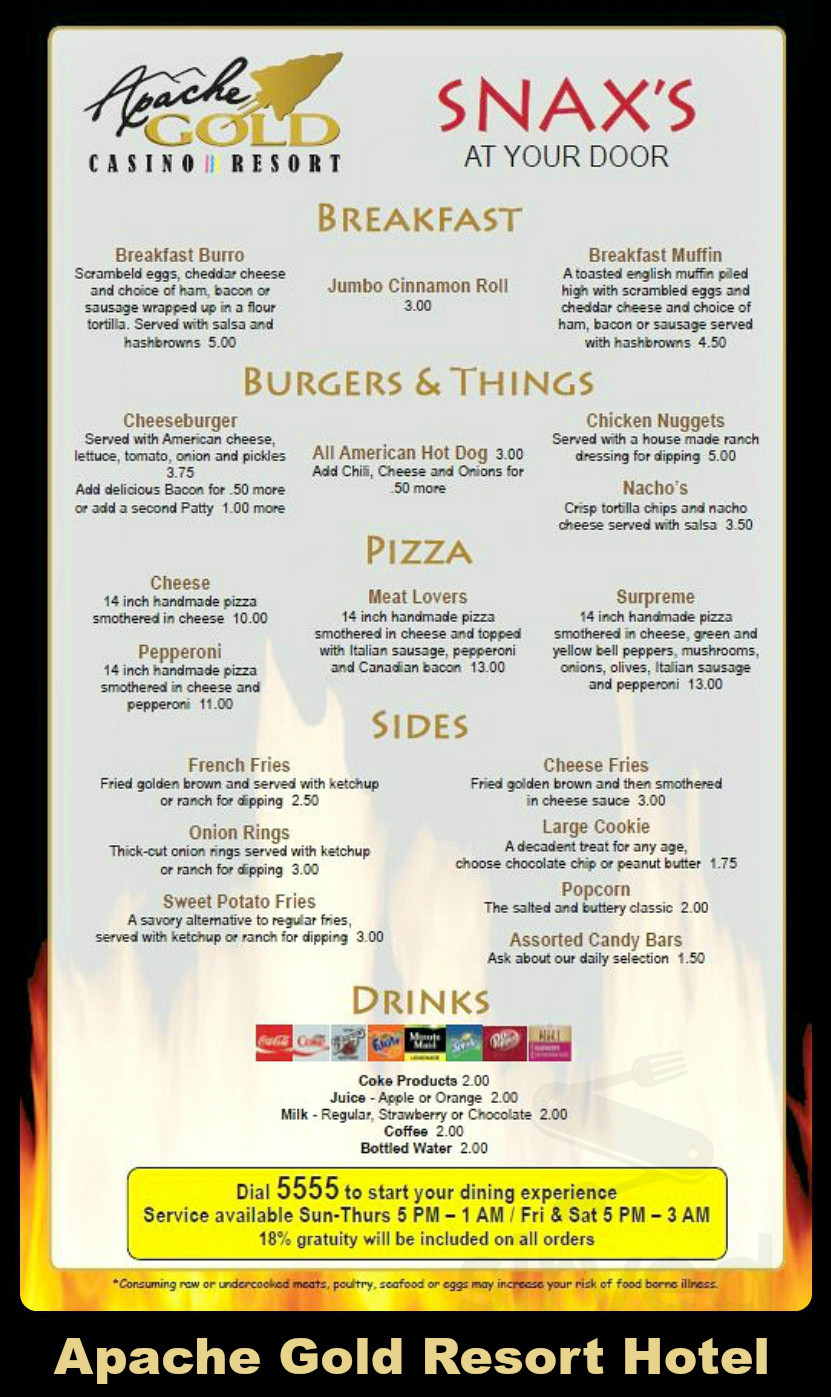 Apache Prime Steakhouse menus in San Carlos, Arizona, United States