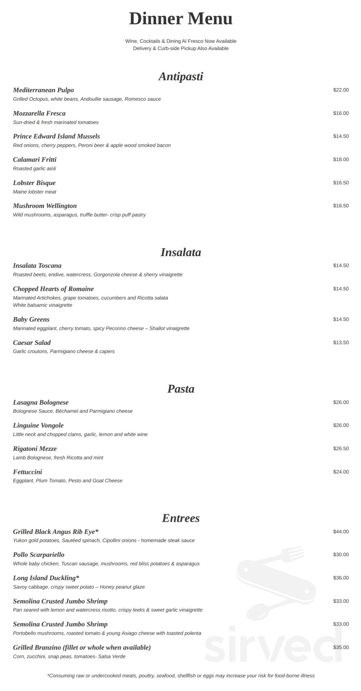 Il Toscano menu in Queens, New York, USA