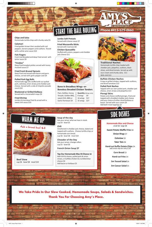 Amy's Place Bar & Grill menu in Easthampton, Massachusetts, USA
