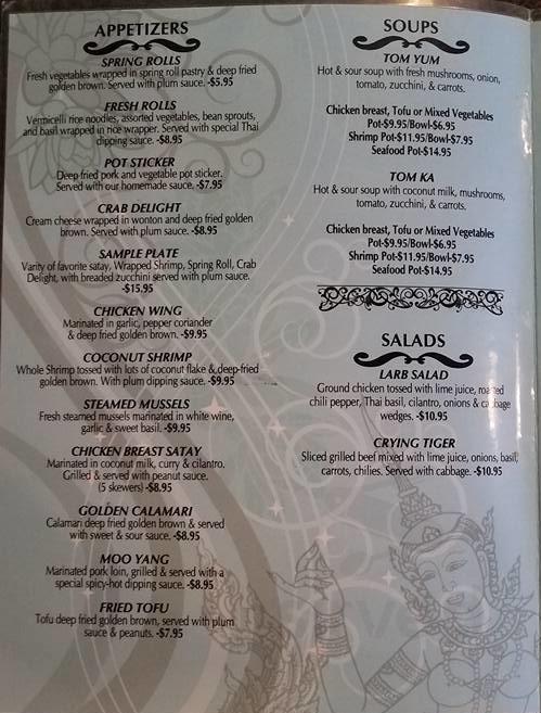 Kinnaree Thai Cuisine menus in Joplin, Missouri, United States