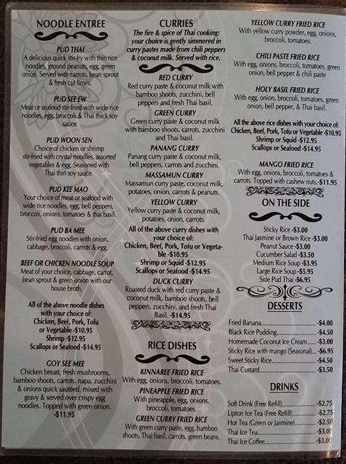 Kinnaree Thai Cuisine menu in Joplin, Missouri, USA