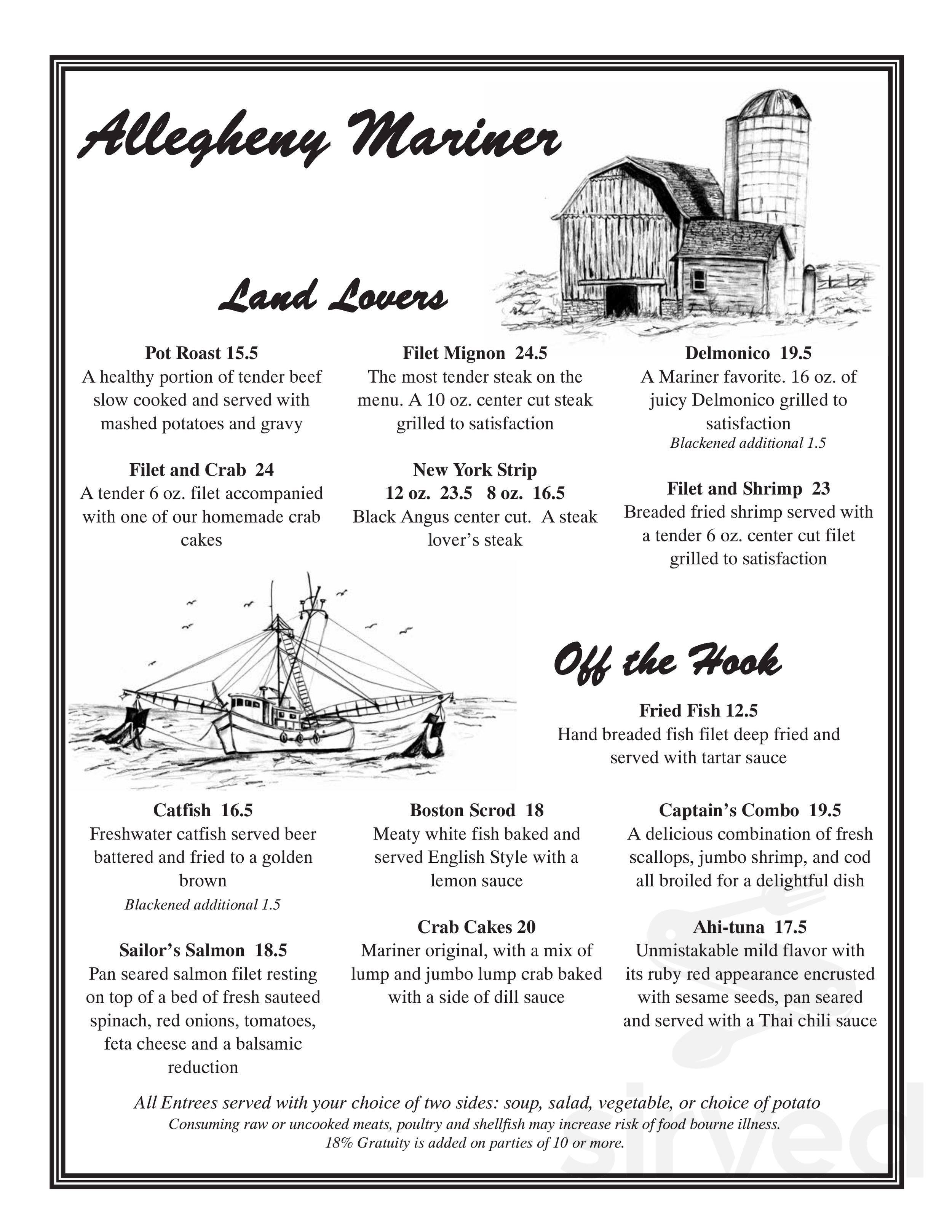 Menu for Allegheny Mariner in Kittanning, PA | Sirved
