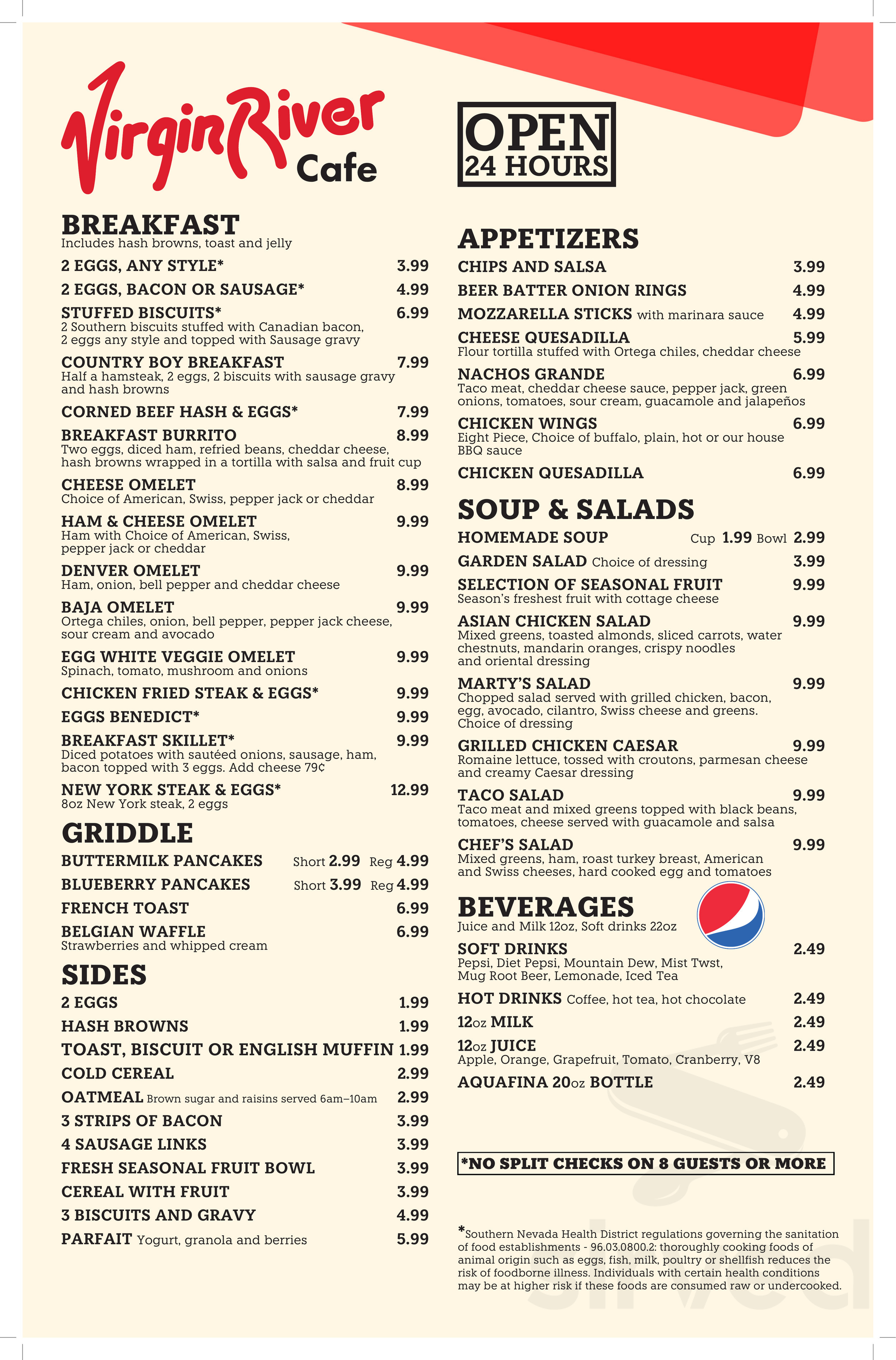 Virgin River Cafe menus in Mesquite, Nevada, United States