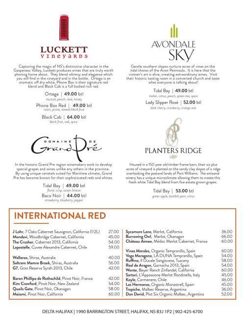 Harbour City Bar and Grill menu in Halifax, Nova Scotia, Canada