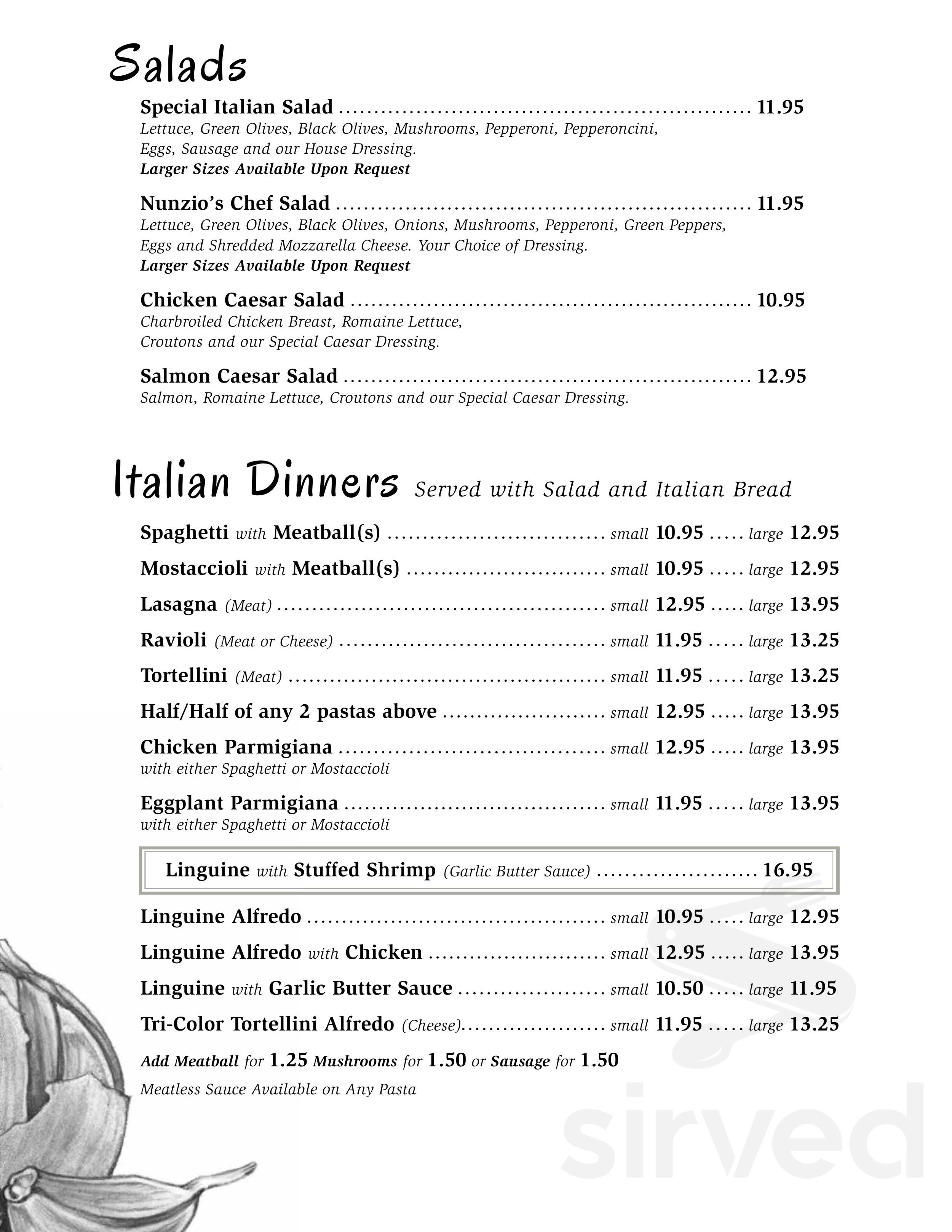 Nunzio's Restaurant menu in Loves Park, Illinois, USA