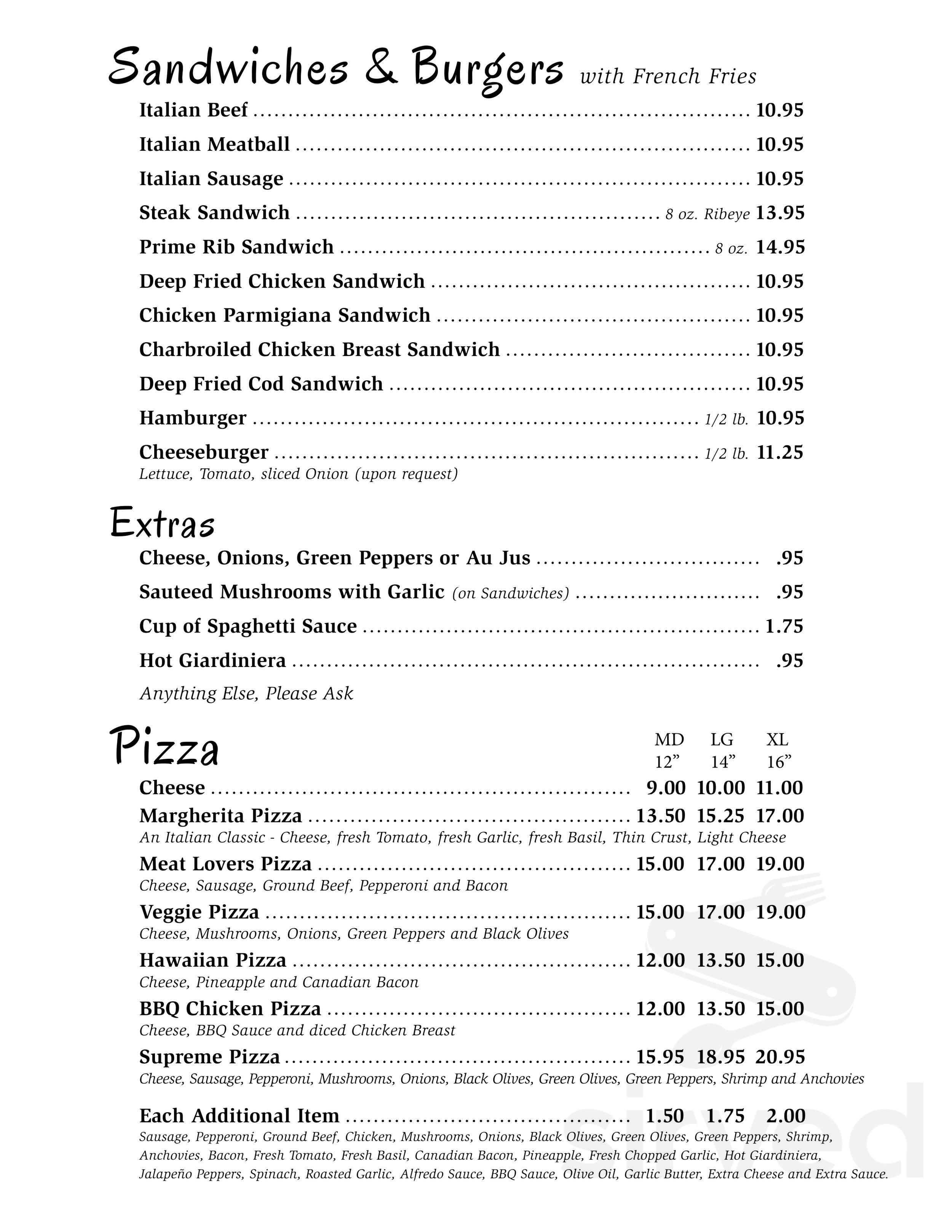Nunzio's Restaurant menu in Loves Park, Illinois, USA