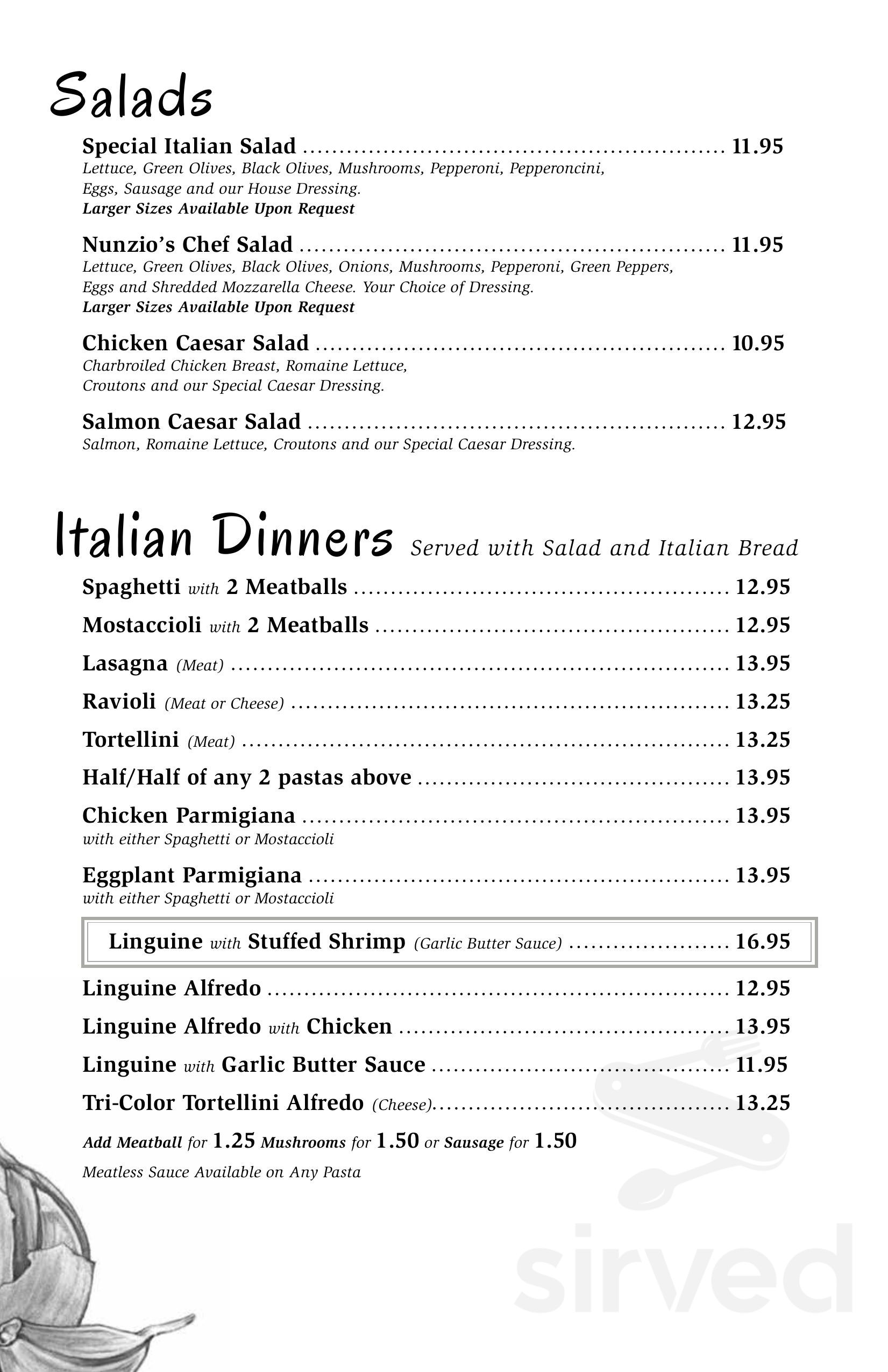 Nunzio's Restaurant menu in Loves Park, Illinois, USA