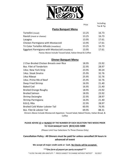Nunzio's Restaurant menu in Loves Park, Illinois, USA
