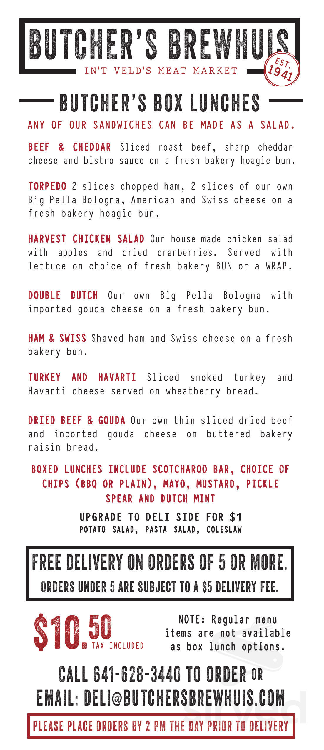 Butcher's Brewhuis and Deli menu in Pella, Iowa, USA
