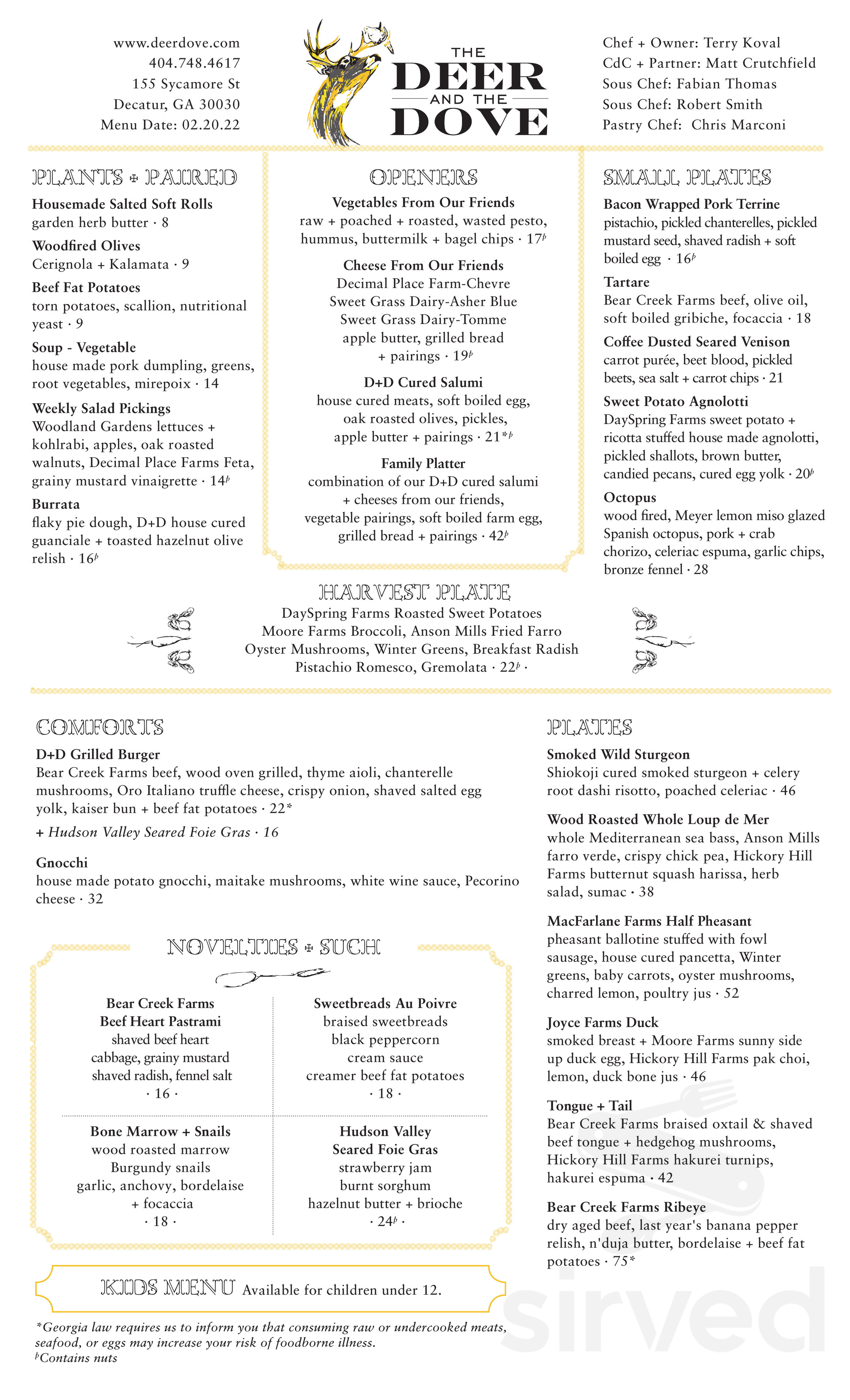 The Deer and The Dove menu in Decatur, Georgia, USA