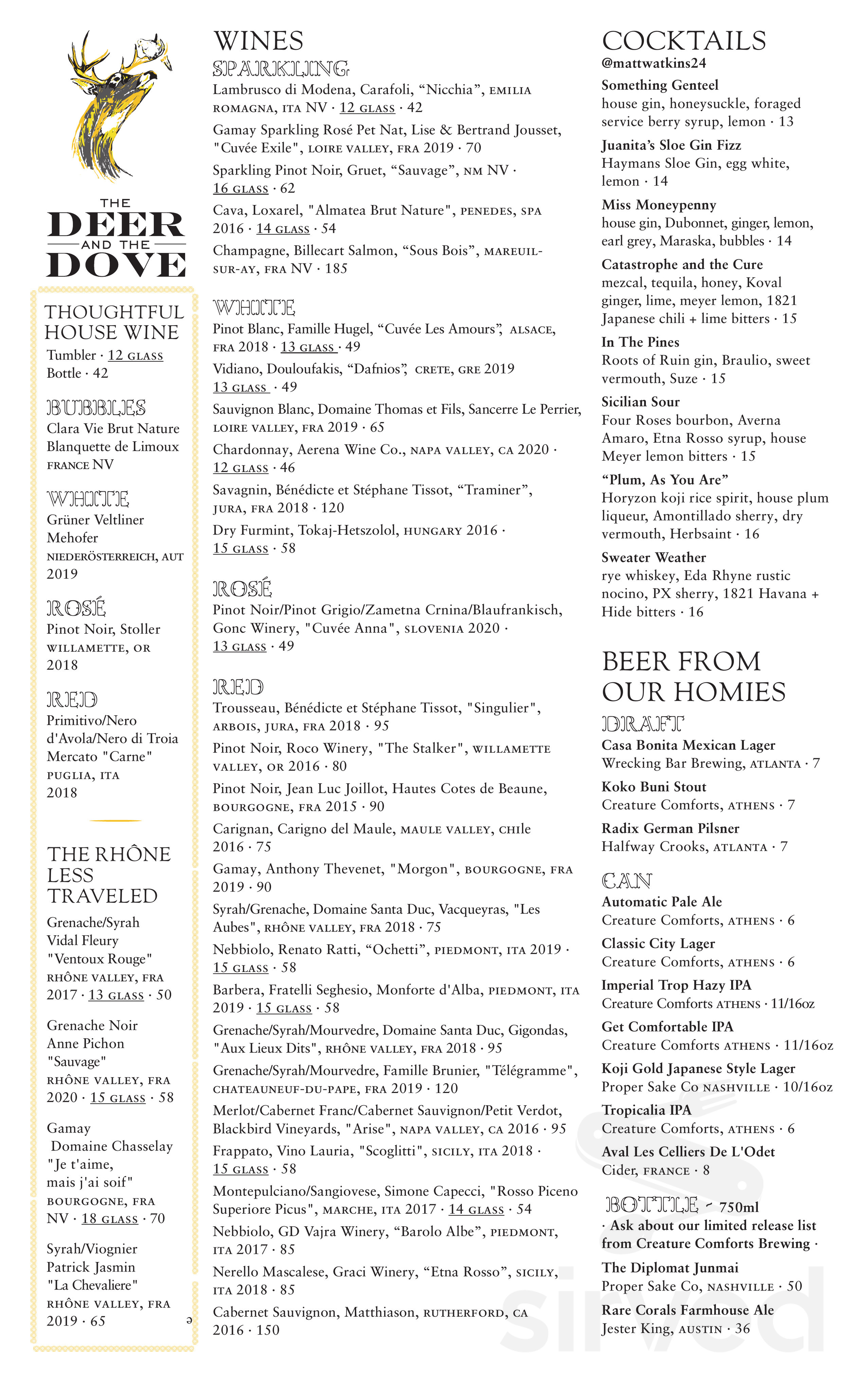 The Deer and The Dove menu in Decatur, Georgia, USA