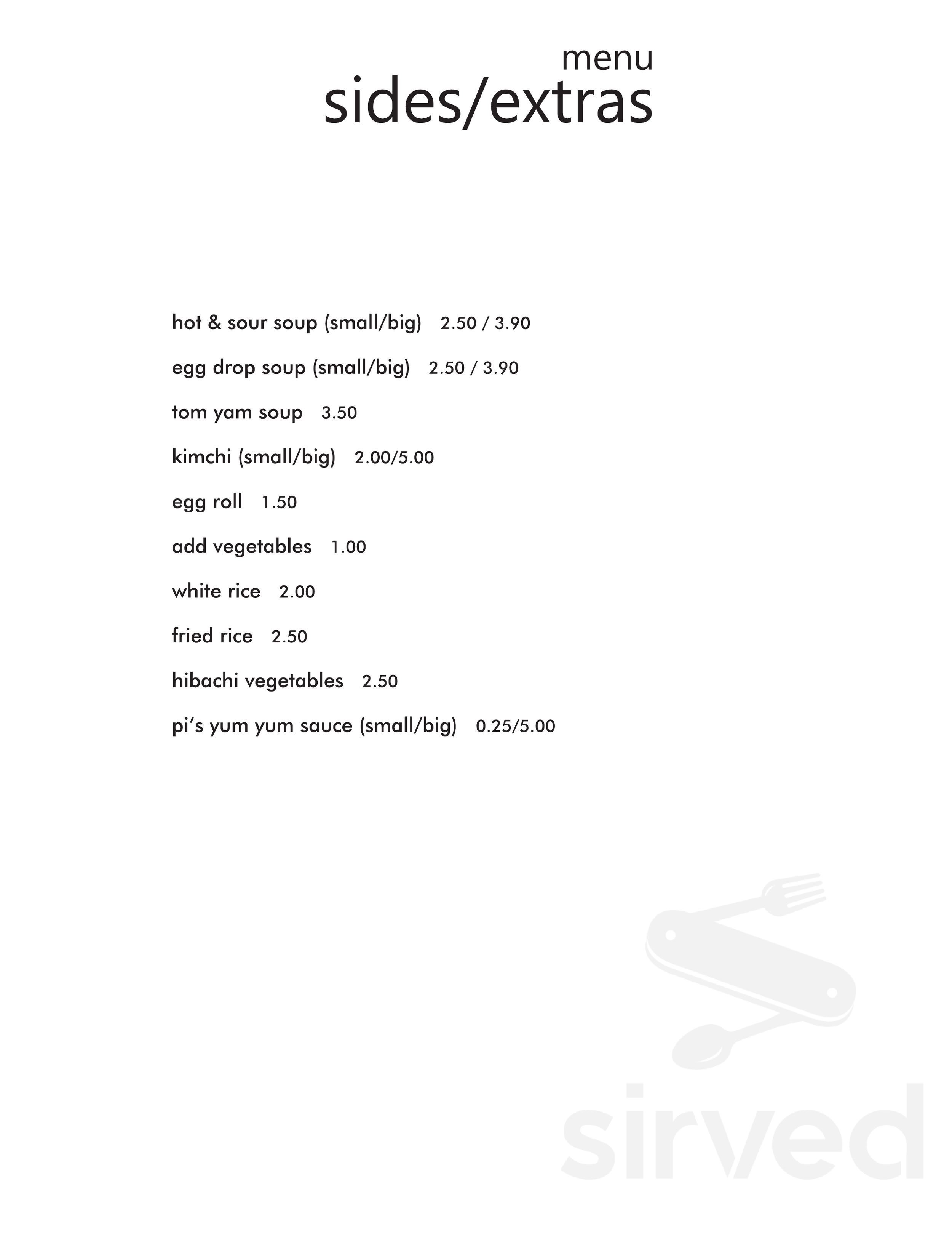 Pi's Asian Express menu in Midland, Michigan, USA