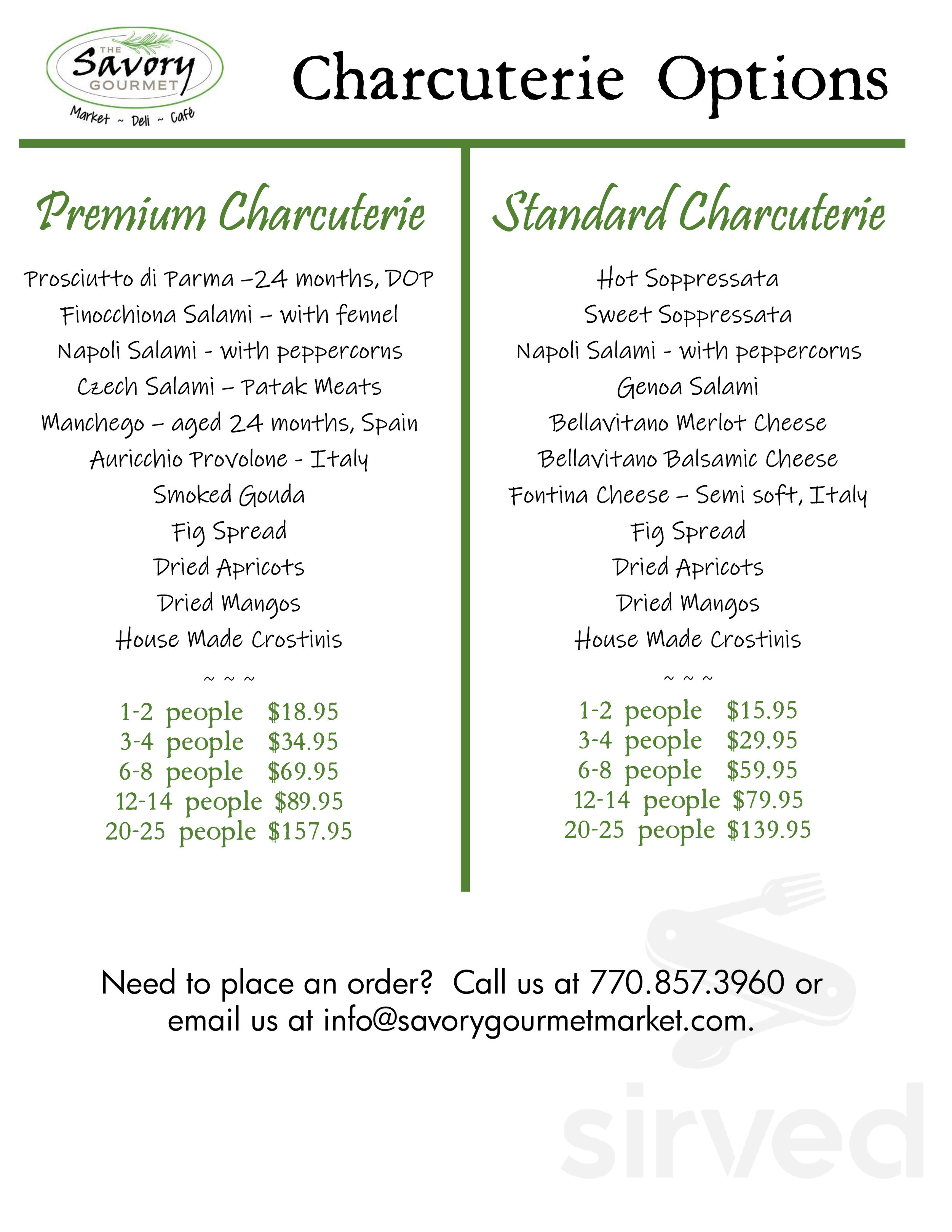 Menu for The Savory Gourmet Market in Alpharetta, GA | Sirved