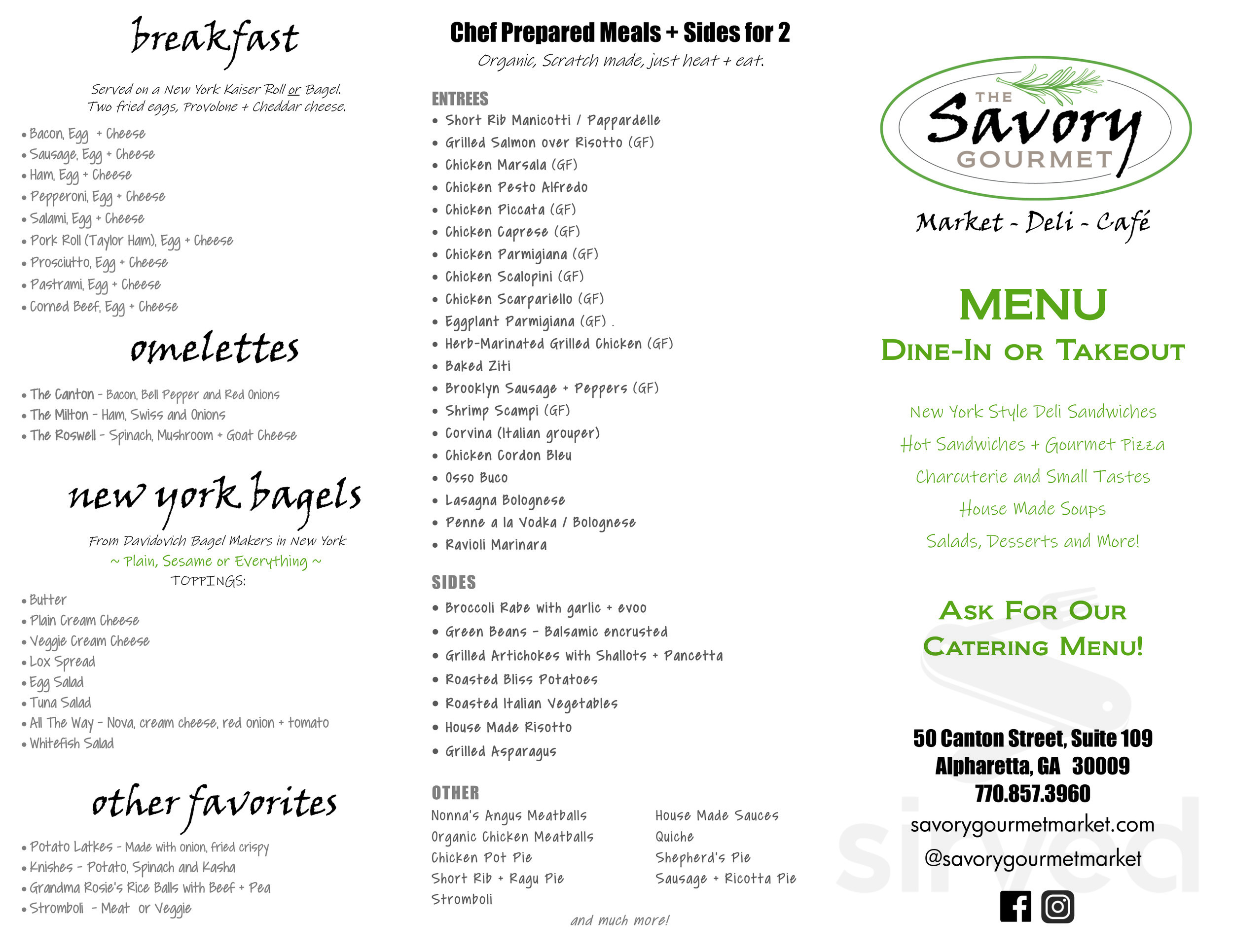 Menu for The Savory Gourmet Market in Alpharetta, GA | Sirved