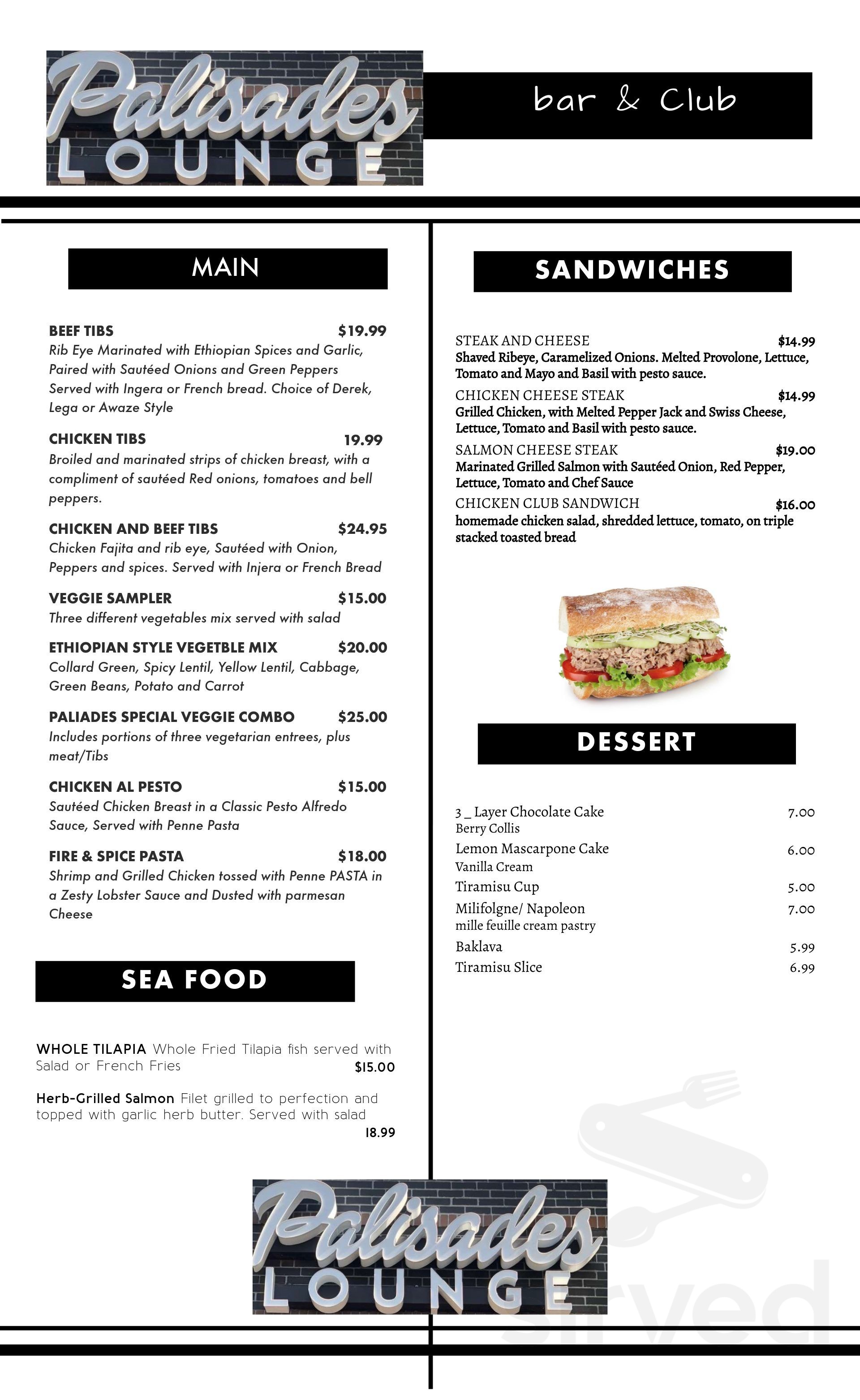 Palisades Lounge menu in Silver Spring, Maryland, USA