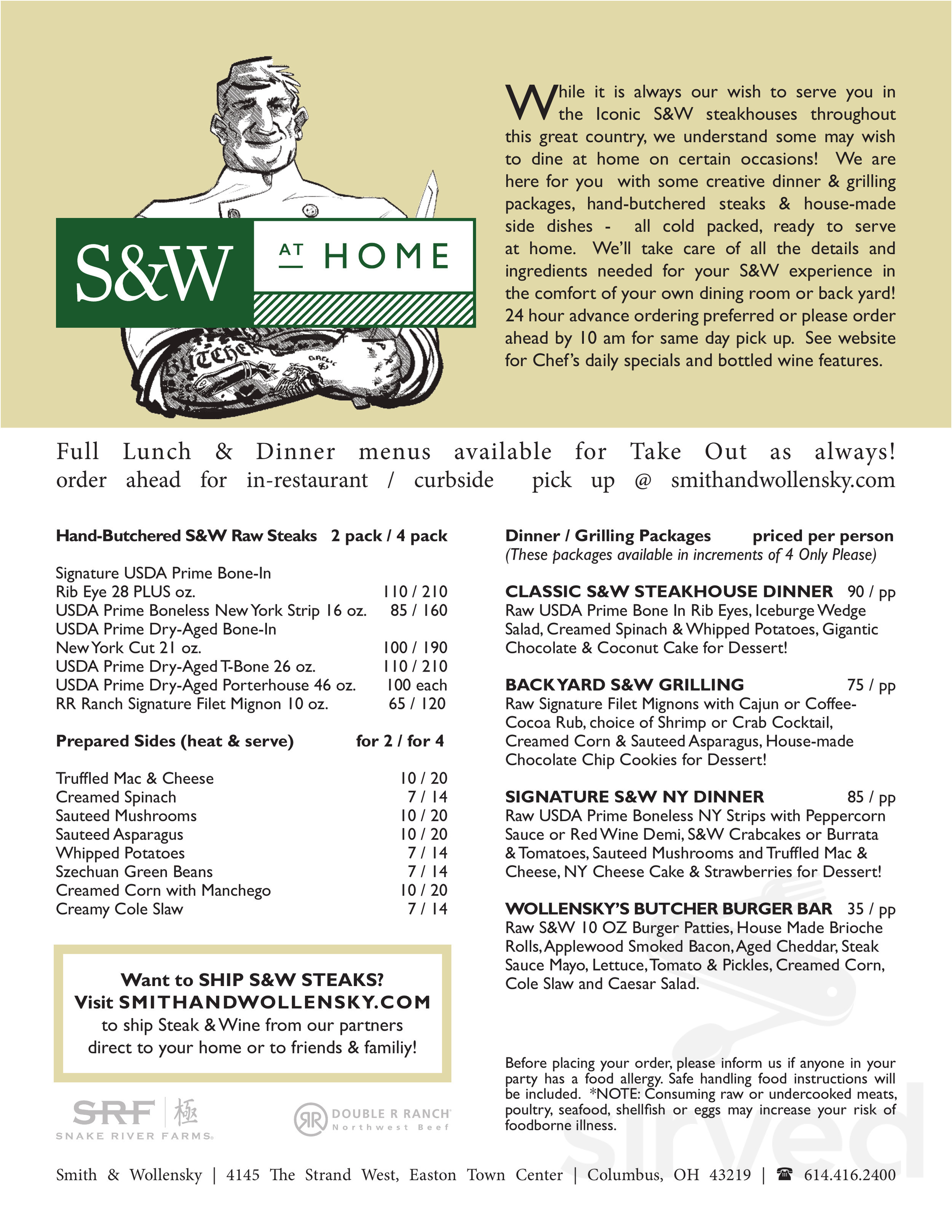Smith & Wollensky menu in Las Vegas, Nevada, USA