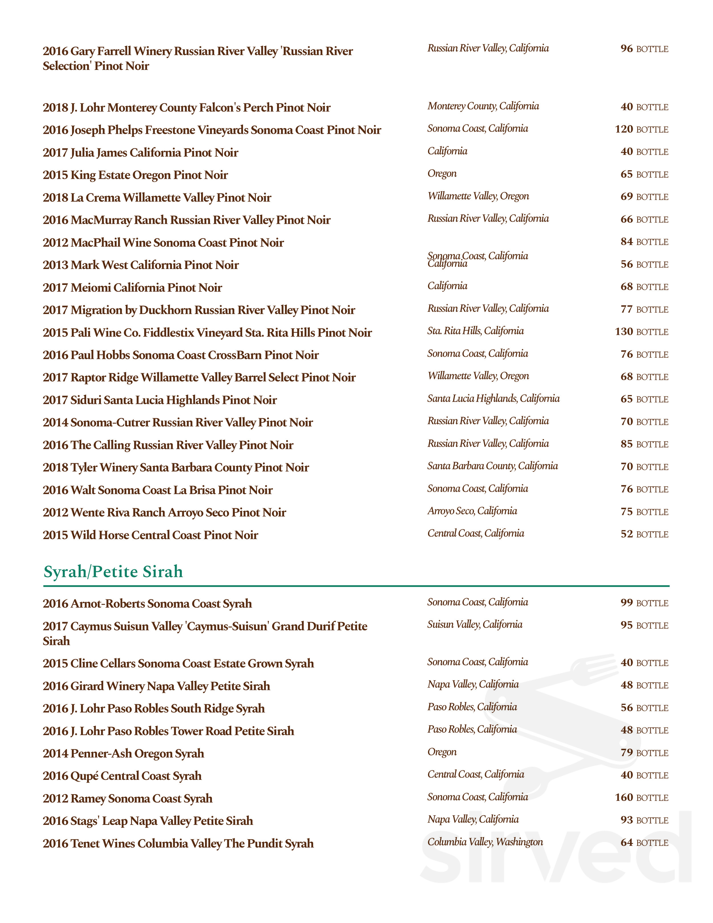 Smith & Wollensky menu in Las Vegas, Nevada, USA