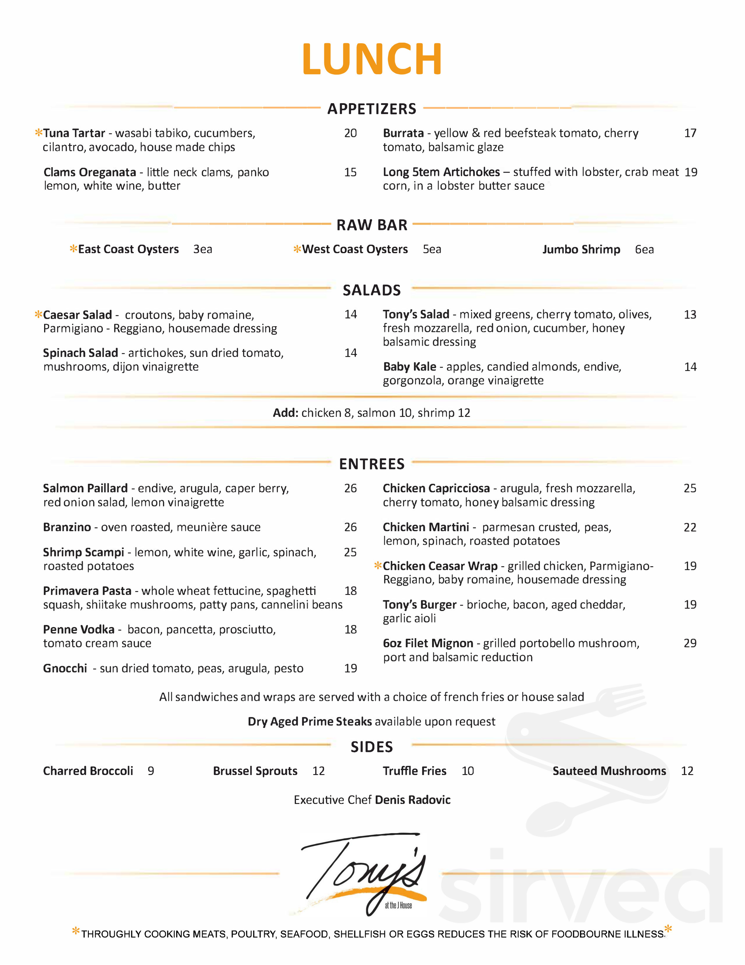 Tony's at the J House menus in Greenwich, Connecticut, United States