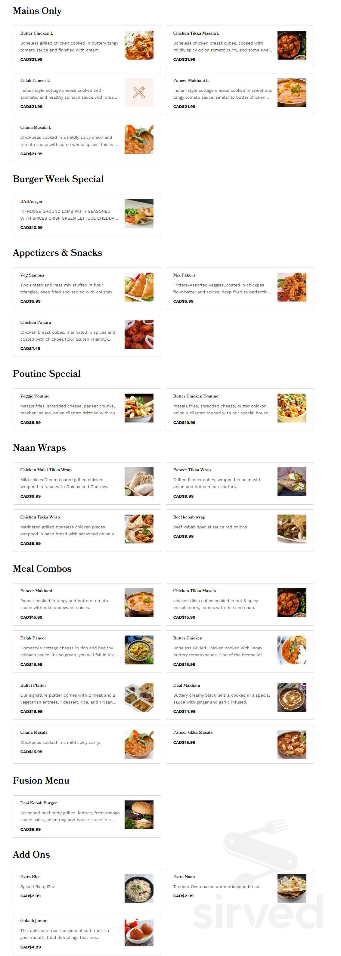Menu - Morden MB's Kitchen Of Spices | Sirved