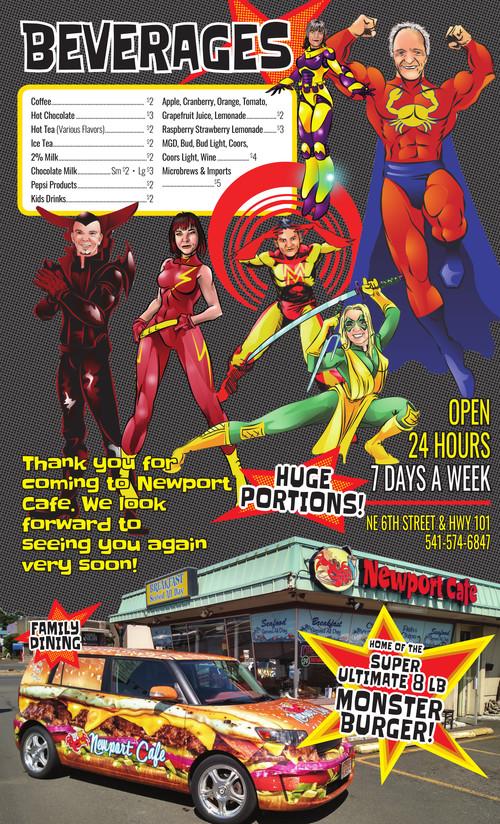 Newport Cafe menu in Newport, Oregon, USA