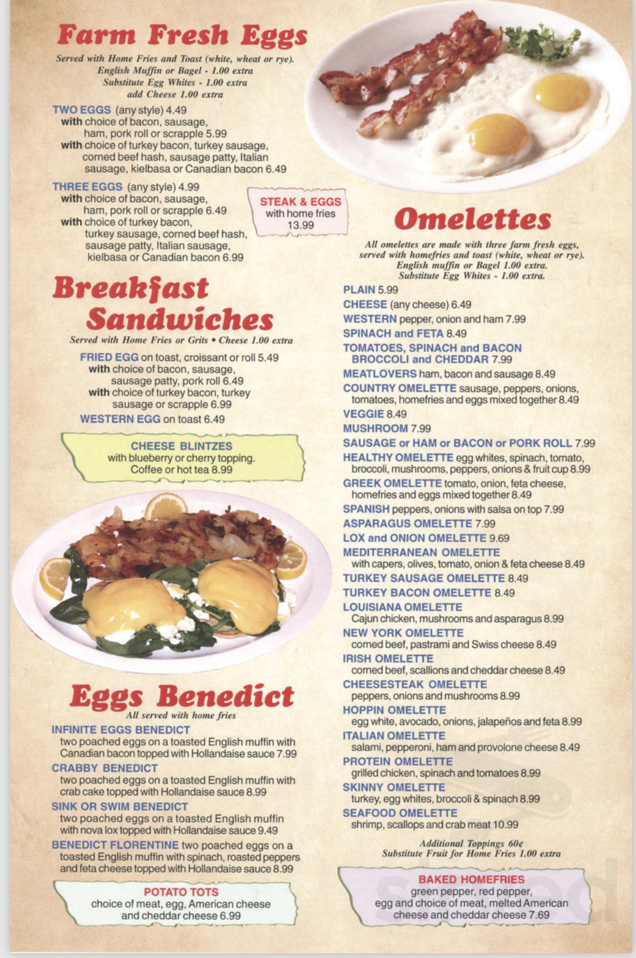 Infinite Diner menu in Aston, Pennsylvania, USA