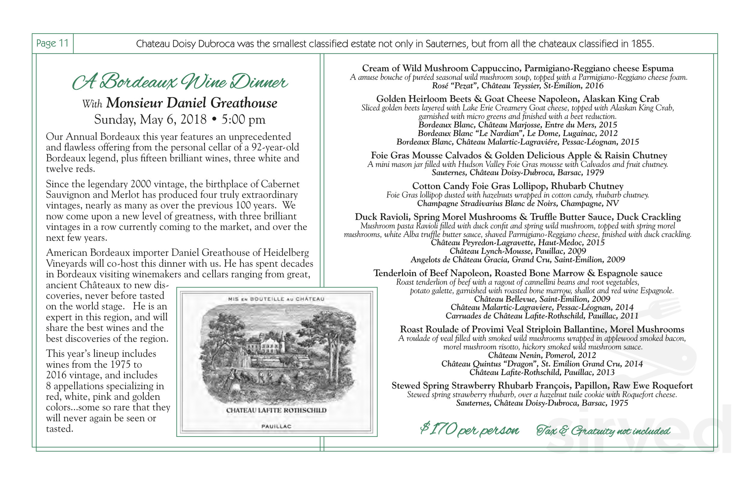 Menu - Vermilion OH's Chez Francois Restaurant & Touche Bistro | Sirved