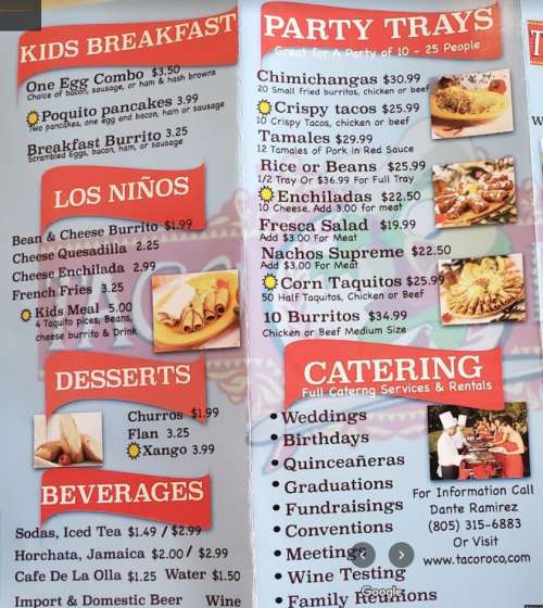 Taco Roco menu in Buellton, California, USA