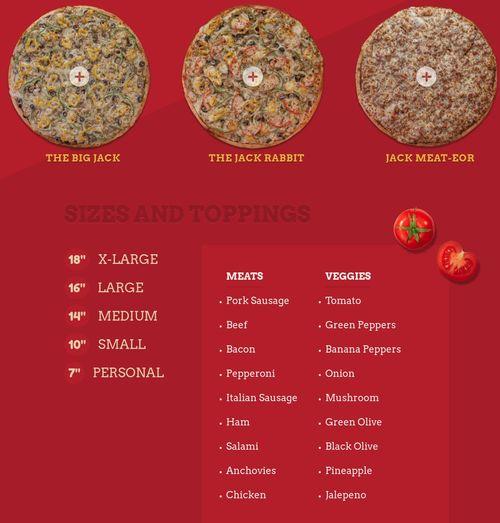 Jack's Pizza menu in Indianapolis, Indiana, USA