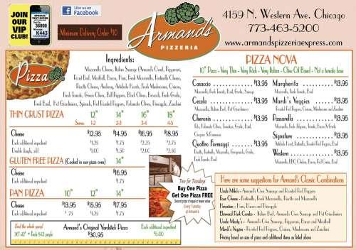 Armand's Pizzeria menu in Chicago, Illinois, USA