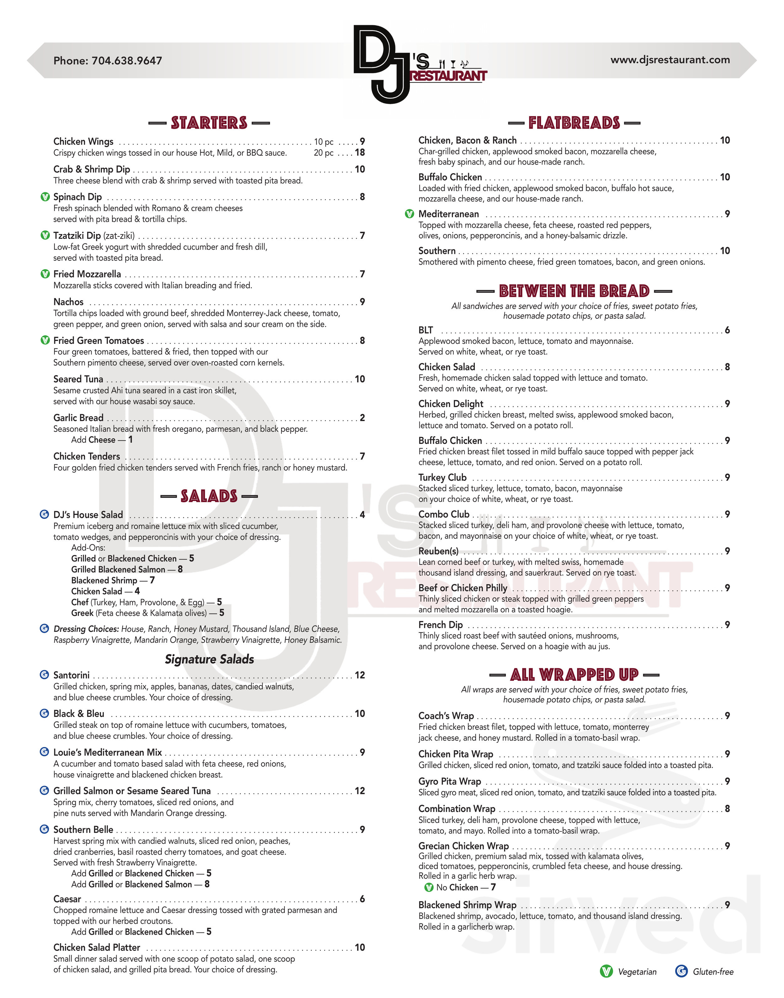 Menu for DJ's Restaurant in Salisbury, NC | Sirved