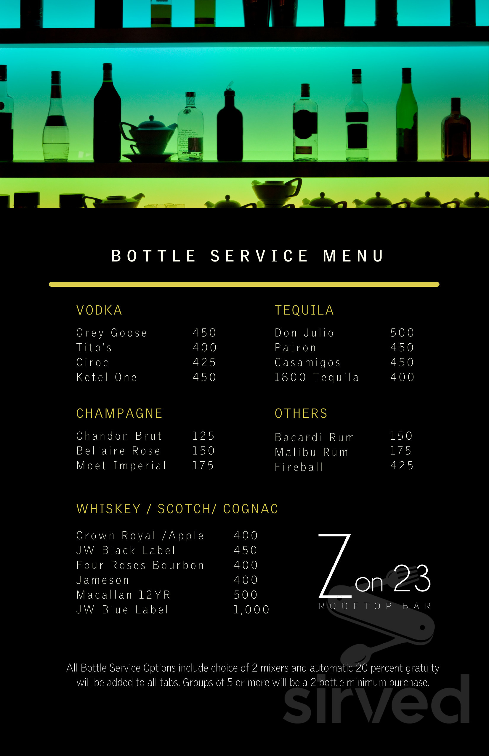 Zutro menu in Houston, Texas, USA