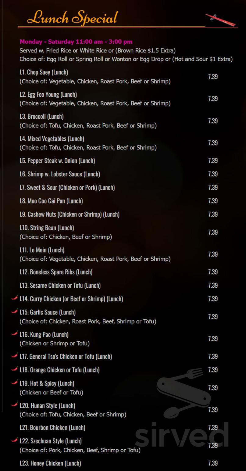 Eastern Chinese Restaurant menu in Winchester, Virginia, USA