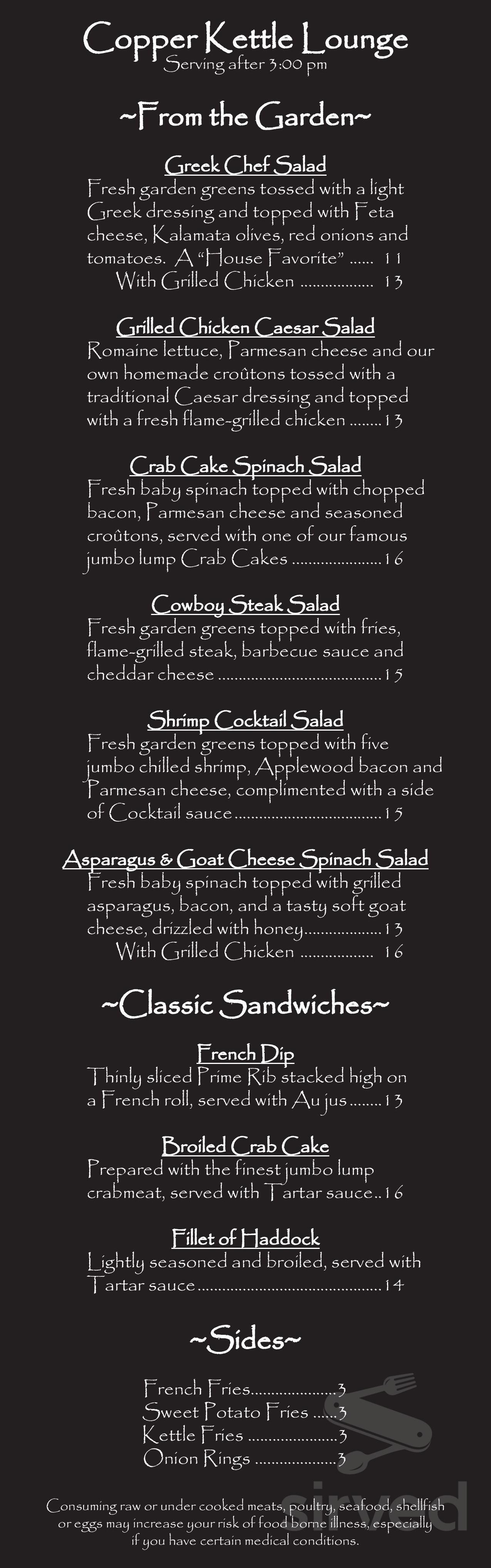Copper Kettle menu in Chambersburg, Pennsylvania, USA