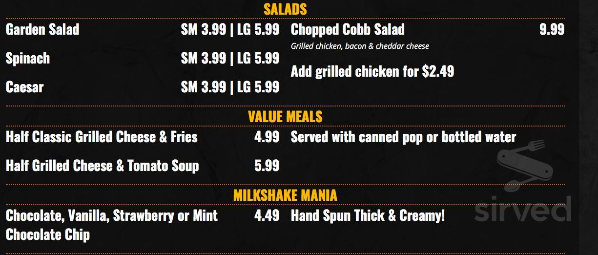 Menu - Regina SK's Meltwich Food Co Regina (Acre 21) | Sirved