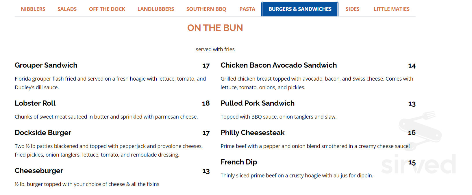 SS Dockside menu in Branson, Missouri, USA