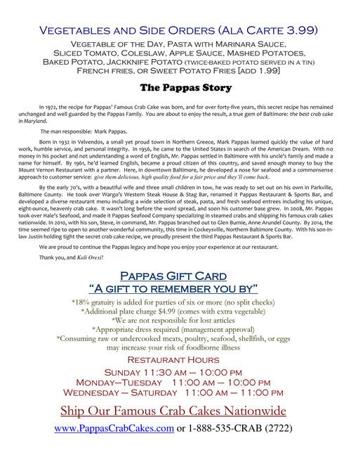 Pappas Restaurant and Sports Bar menu in Cockeysville, Maryland, USA