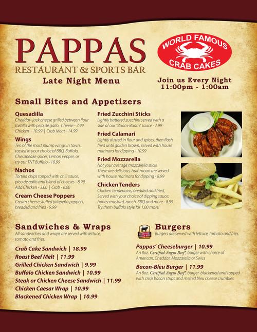 Pappas Restaurant and Sports Bar menu in Cockeysville, Maryland, USA