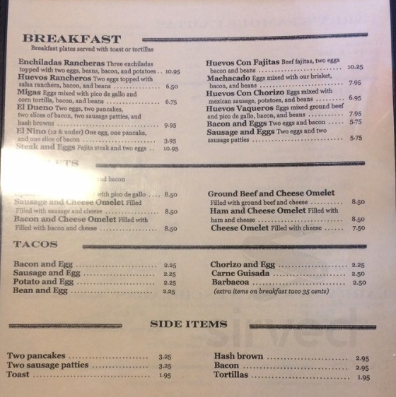 Larry's Original Mexican Restaurant menu in Richmond, Texas, USA