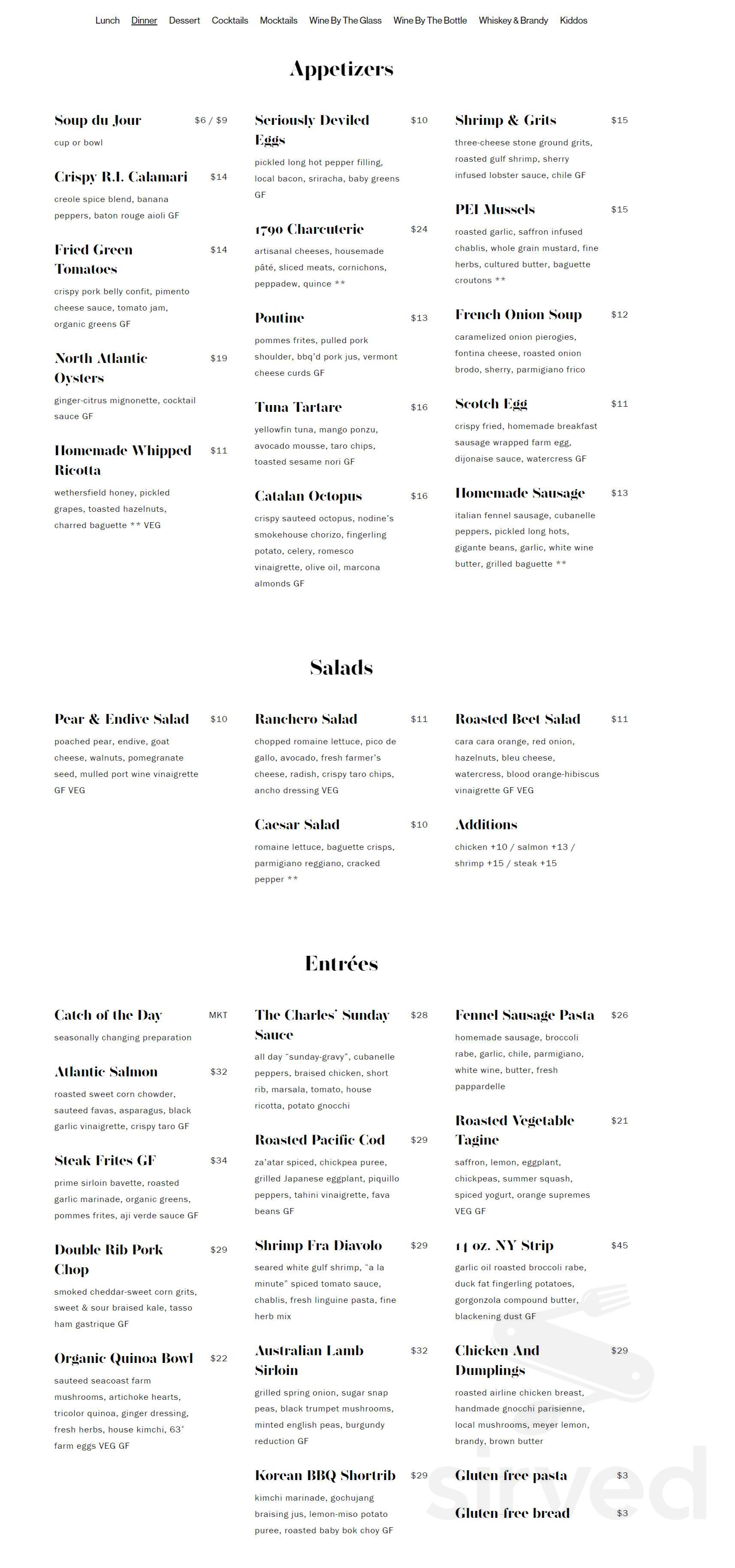 Menu for The Charles in Wethersfield, CT | Sirved
