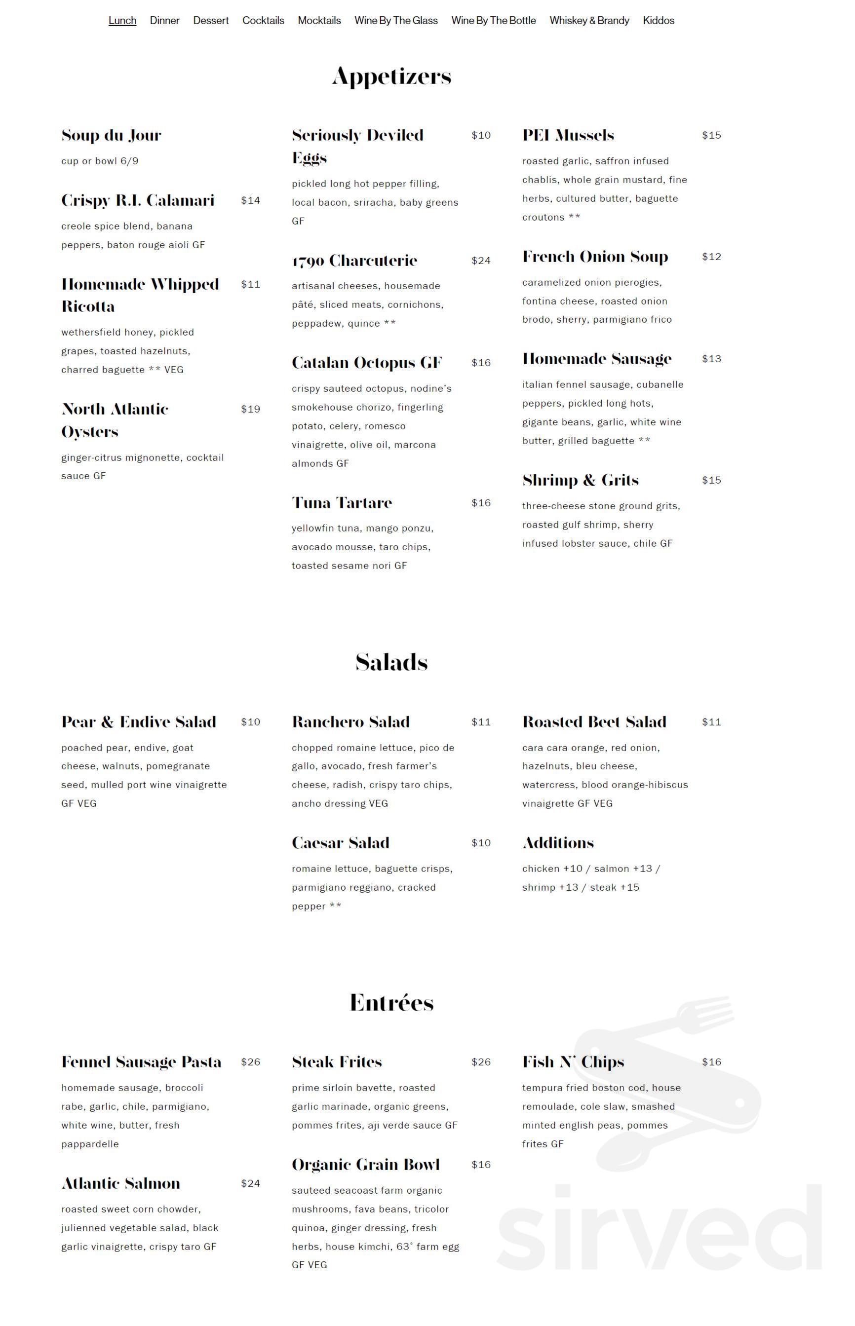 The Charles menu in Wethersfield, Connecticut, USA